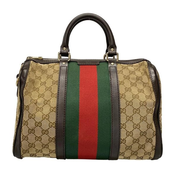 Gucci | Bags | Auth Gucci Gg Pattern Shelly Web 24725 Dark Brown Beige ...